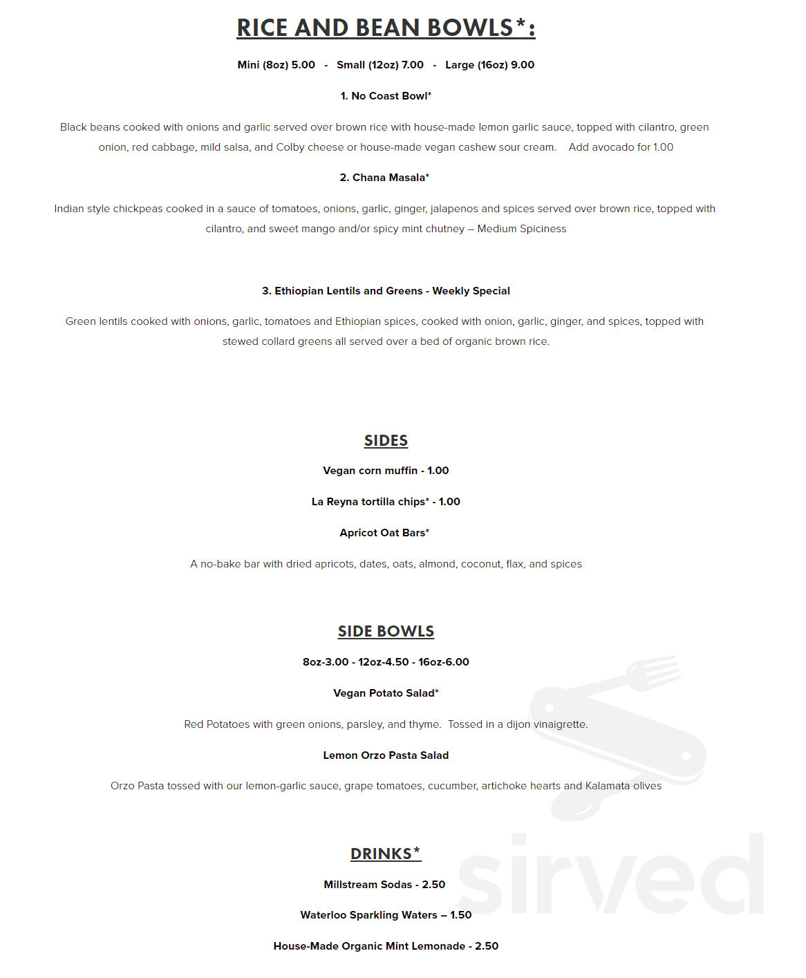 The Full Bowl menu in Cedar Rapids, Iowa, USA