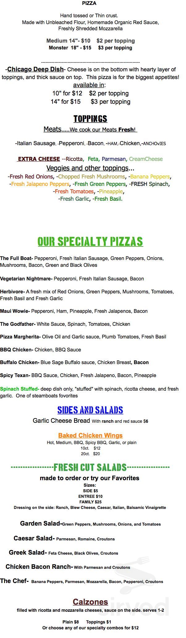 Menu for Blue Sage Pizza in Steamboat Springs, CO | Sirved