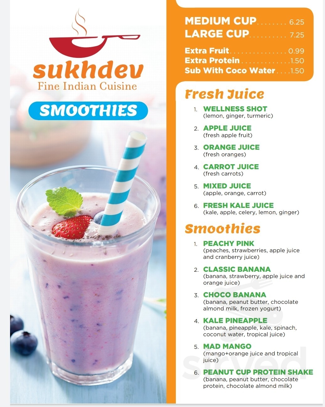 Menu - Espanola ON's Sukhdev Restaurant Espanola | Sirved