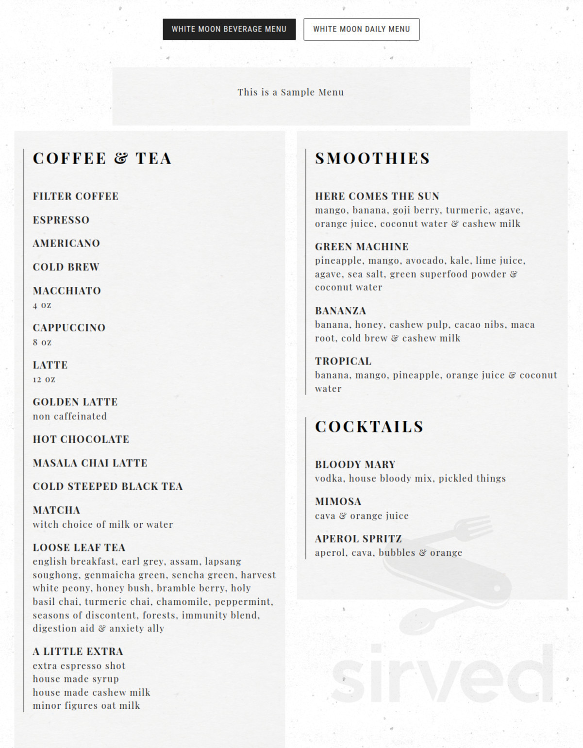 White Moon Coffee Shop menus in Sylva, North Carolina, United States