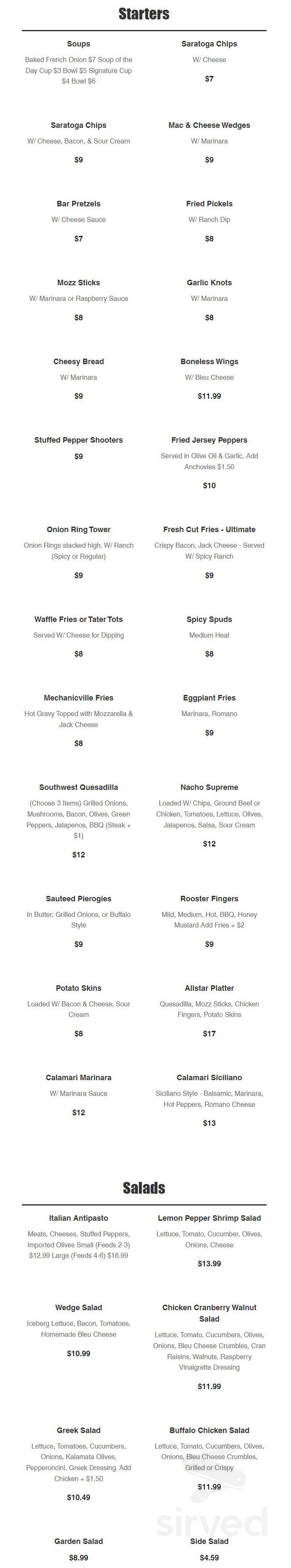 Menu for The End Zone Sports Pub & Restaurant in Mechanicville, NY | Sirved