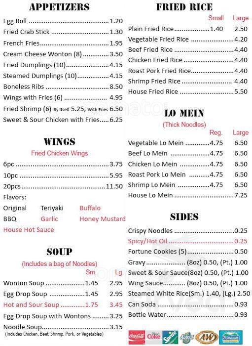 Menu - Jacksonville FL's Fong's Chinese Restaurant | Sirved