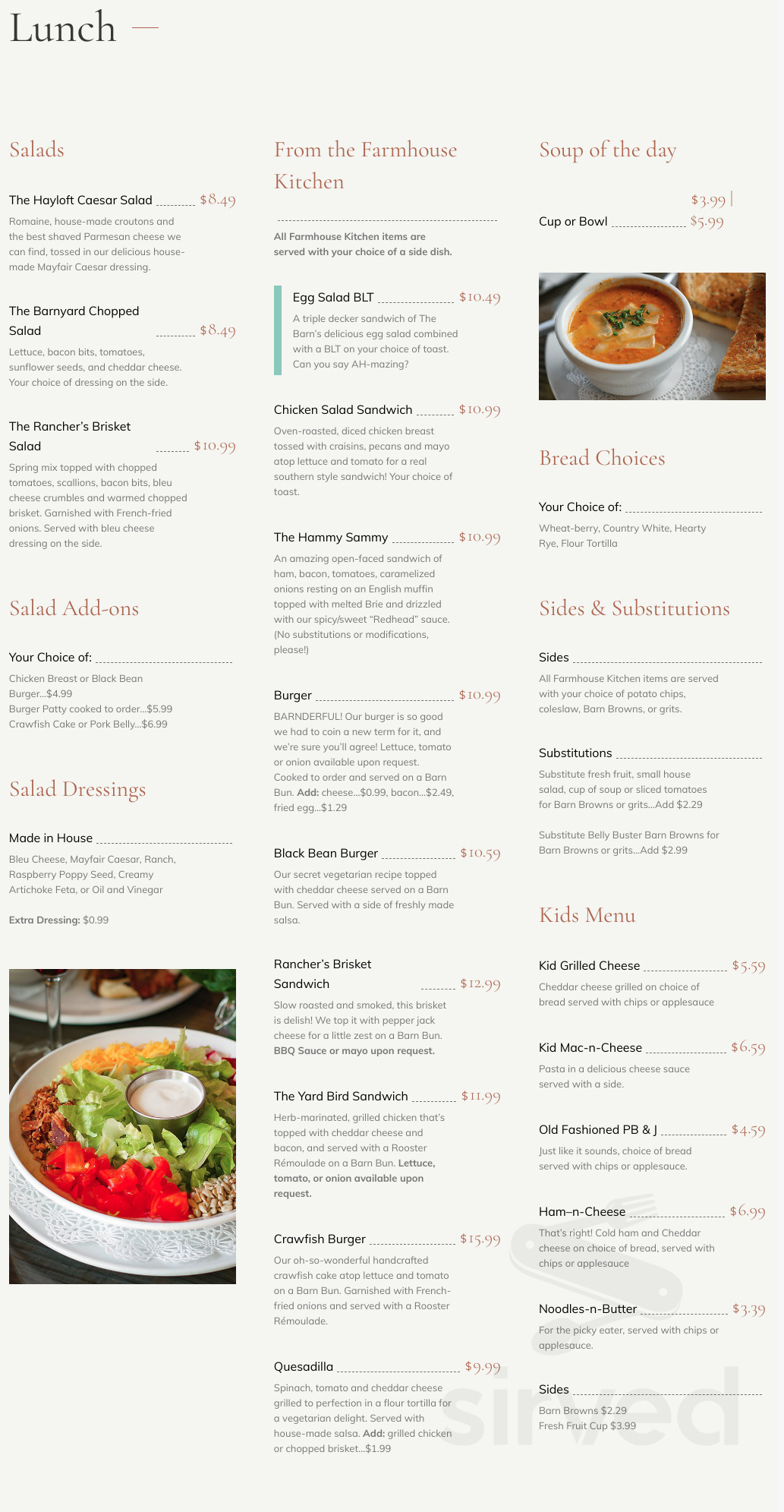 Menu for The Barn in St. Louis, MO | Sirved