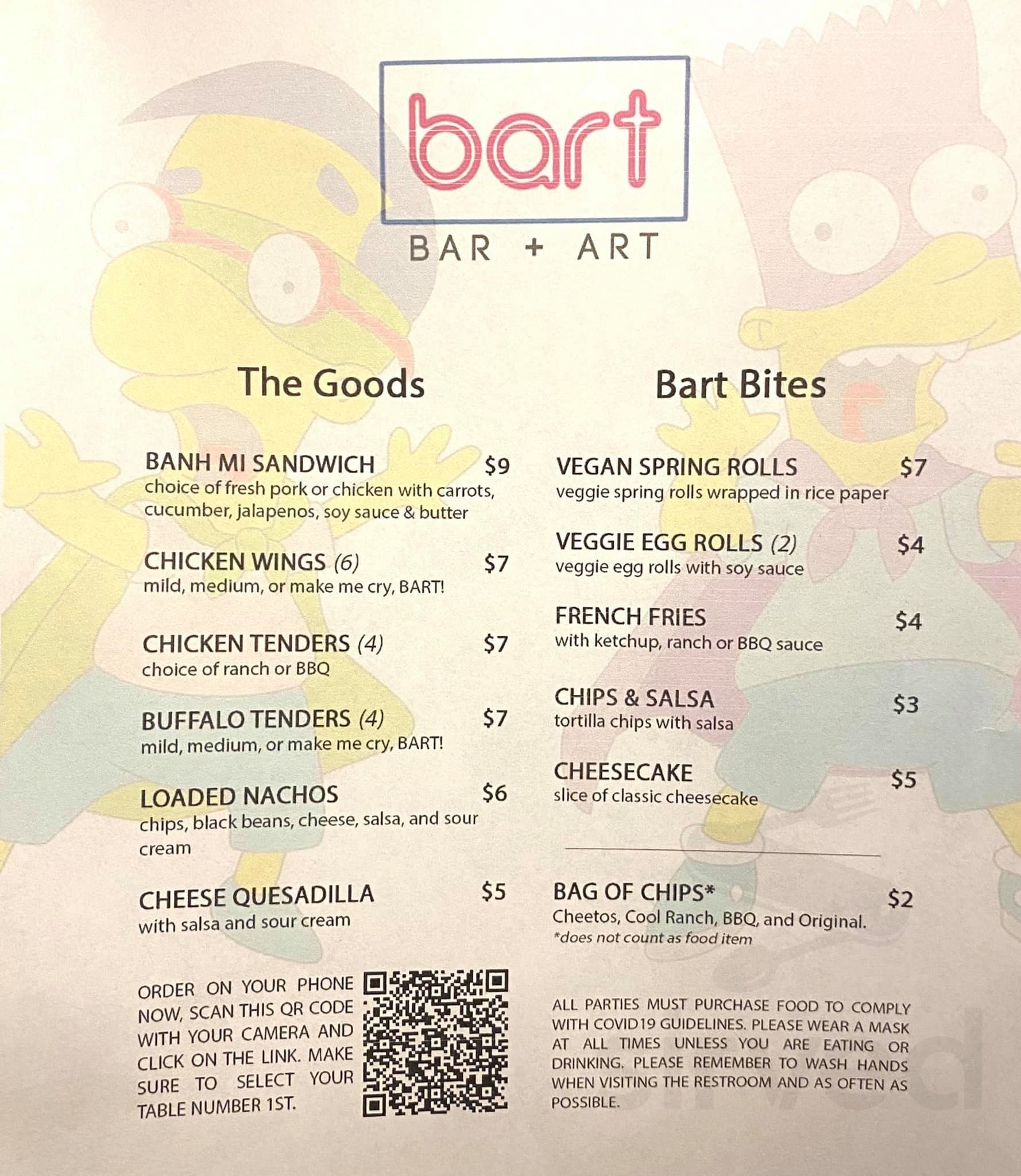 Bart Lounge menu in Cathedral City, California, USA