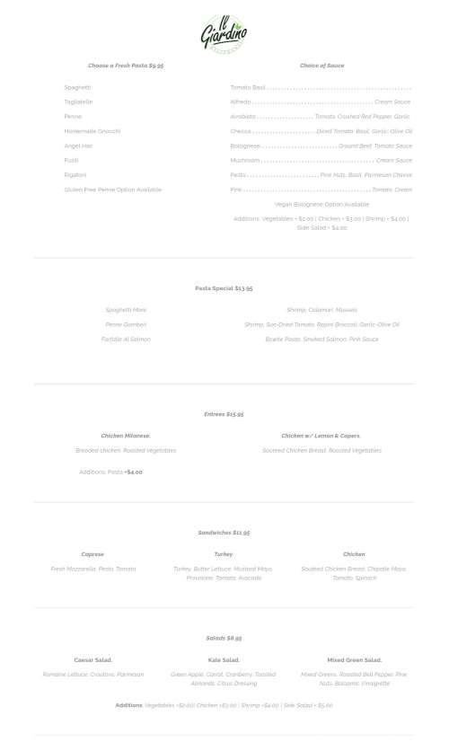 Il Giardino Ristorante menu in Los Angeles, California, USA