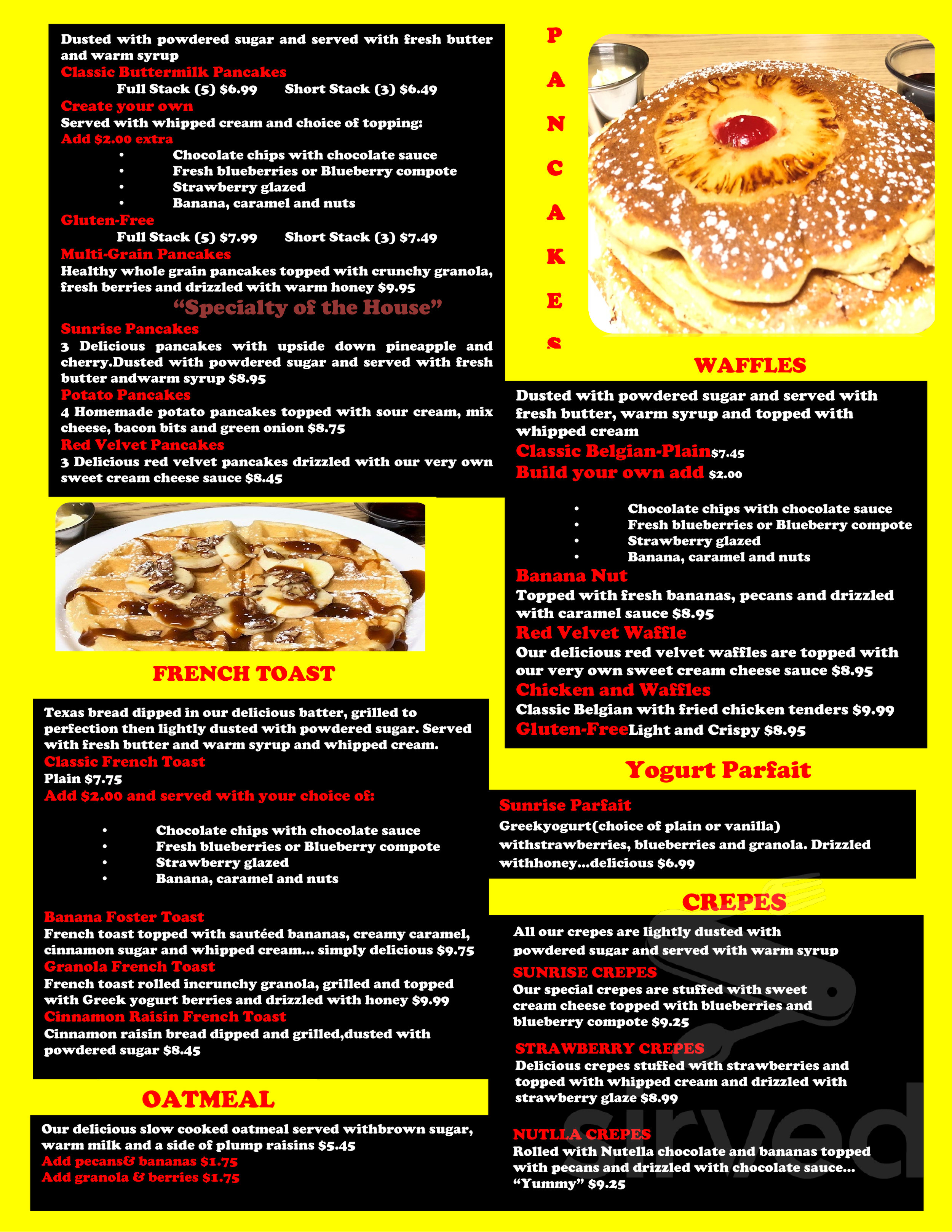 Sunrise Breakfast & Lunch Restaurant menu in Chicago, Illinois, USA