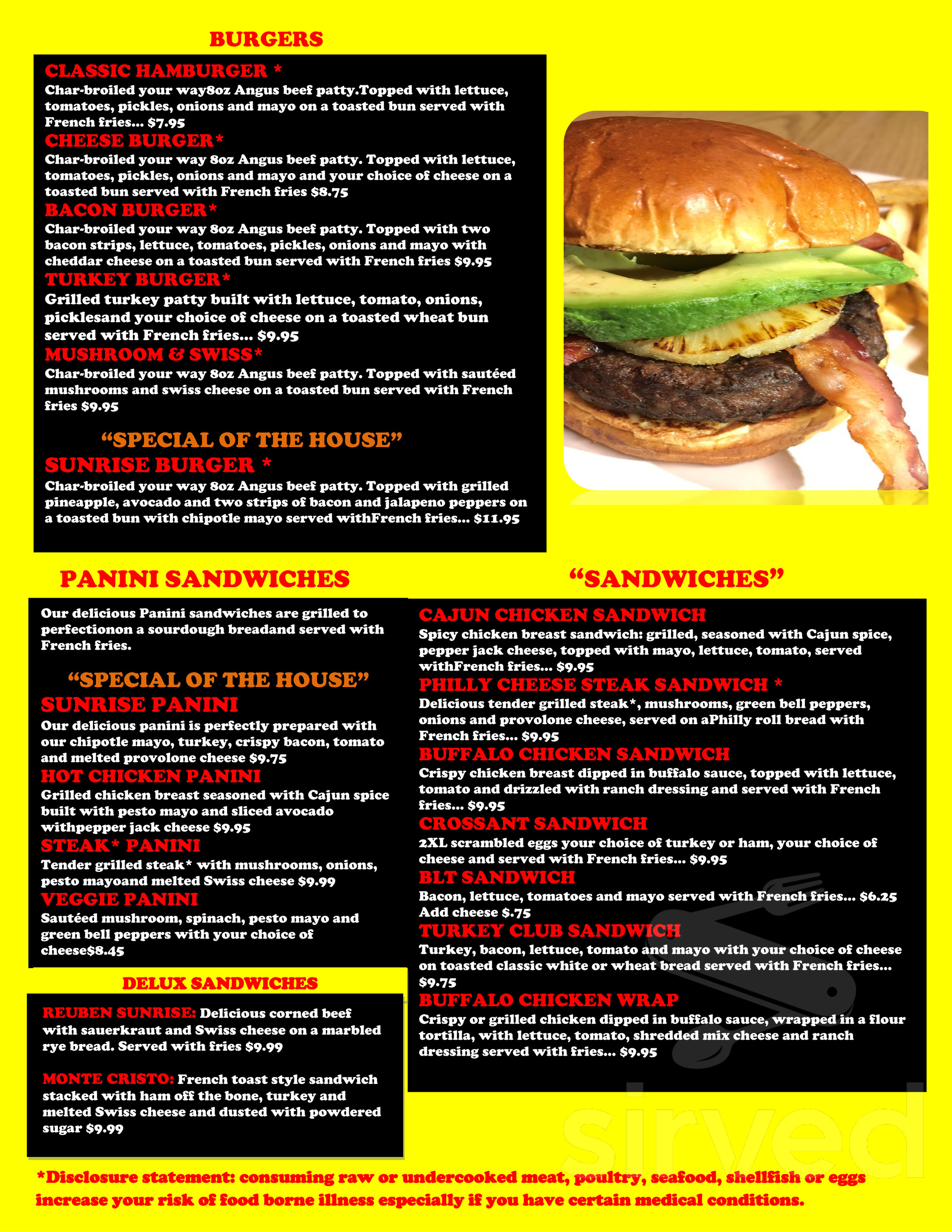 Sunrise Breakfast & Lunch Restaurant menu in Chicago, Illinois, USA