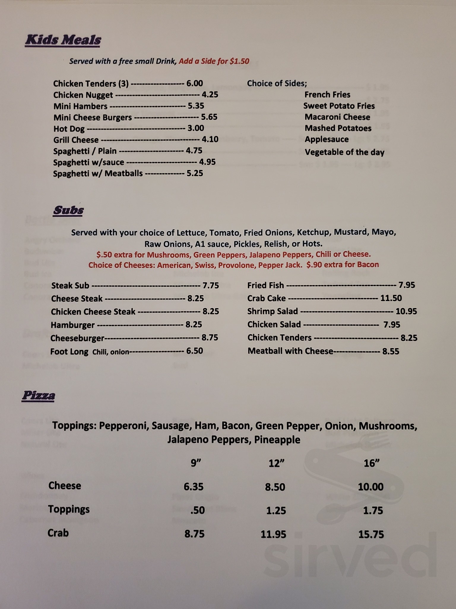 Menu for Jimmy T's Restaurant in Baltimore, MD | Sirved