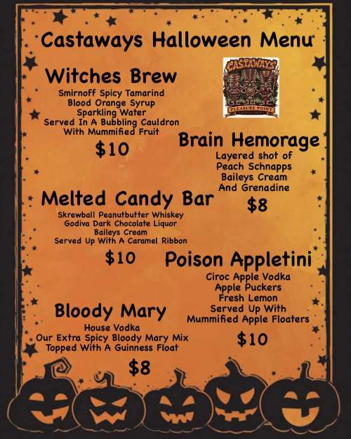 Castaways menu in Santa Cruz, California, USA