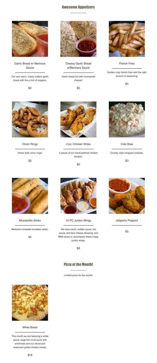 Milwaukee Classic Pizza menu in Milwaukee, Wisconsin, USA