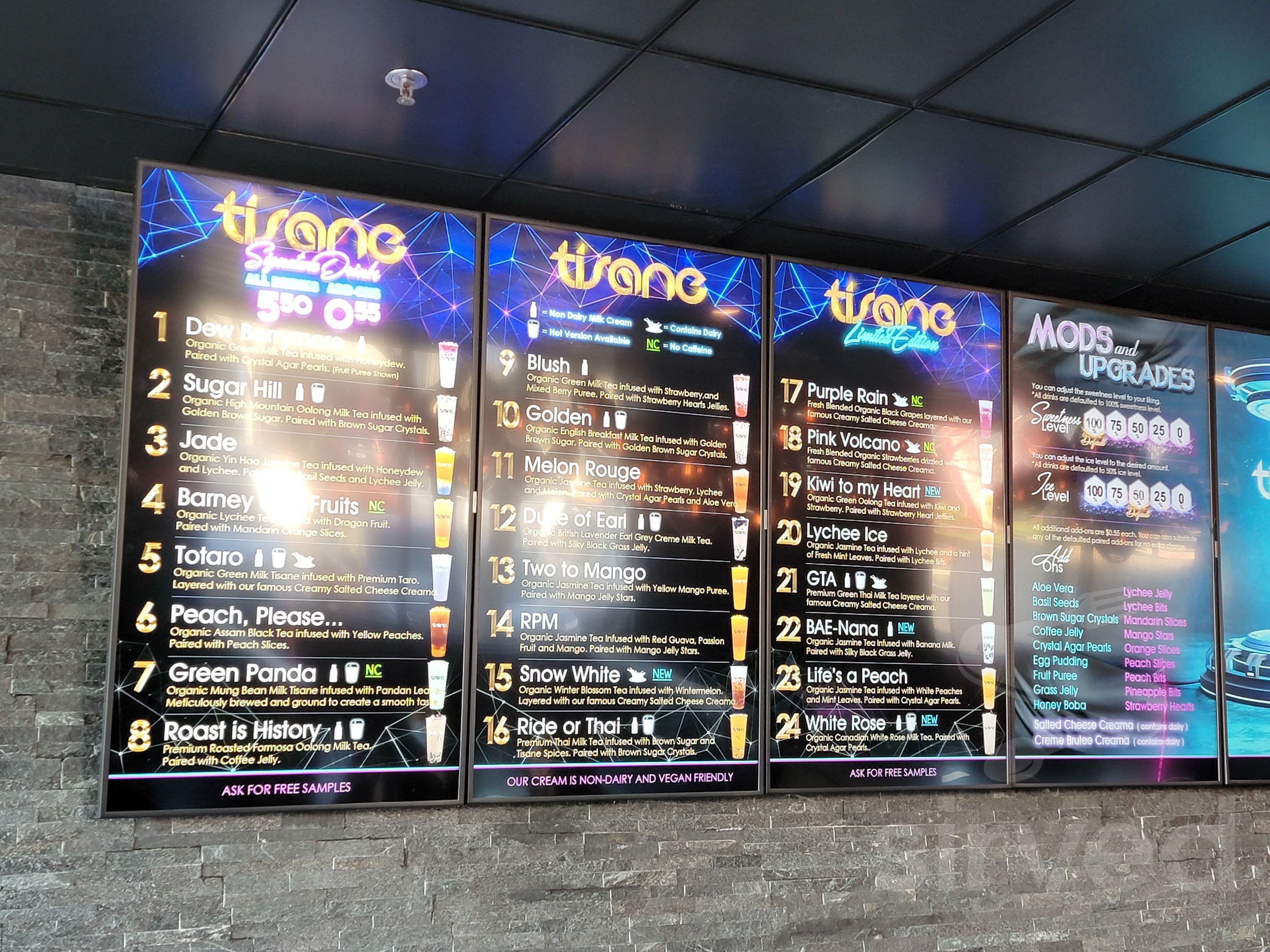 Tisane menu in Westminster, California, USA