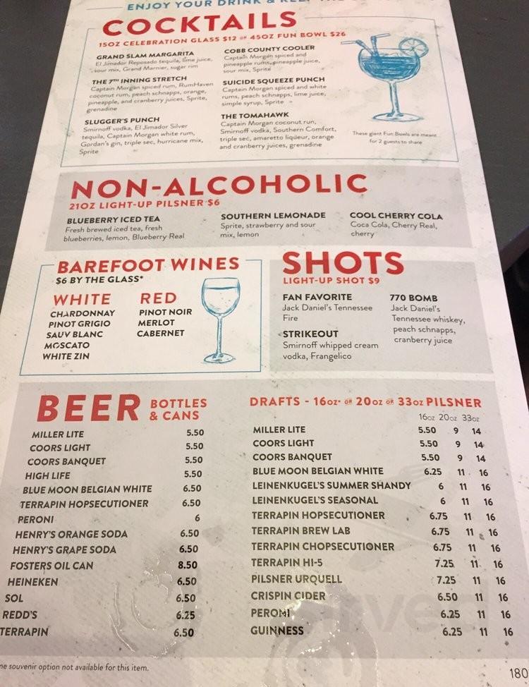 Menu - Atlanta GA's Live! at the Battery Atlanta | Sirved