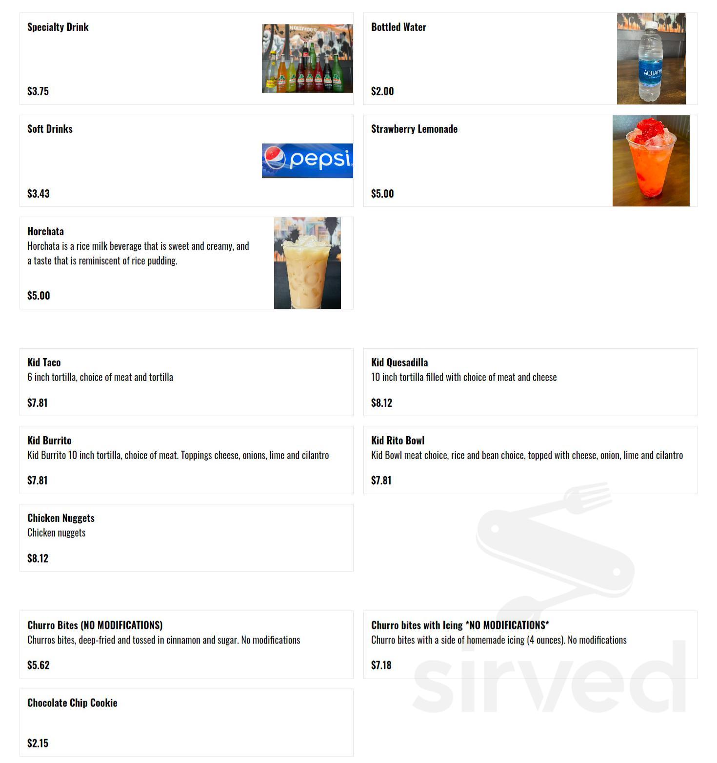 Menu - St Clair Shores MI's Cali Tacos | Sirved