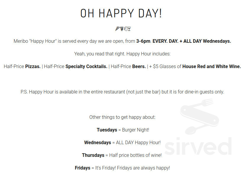 Meribo menu in Covington, Louisiana, USA