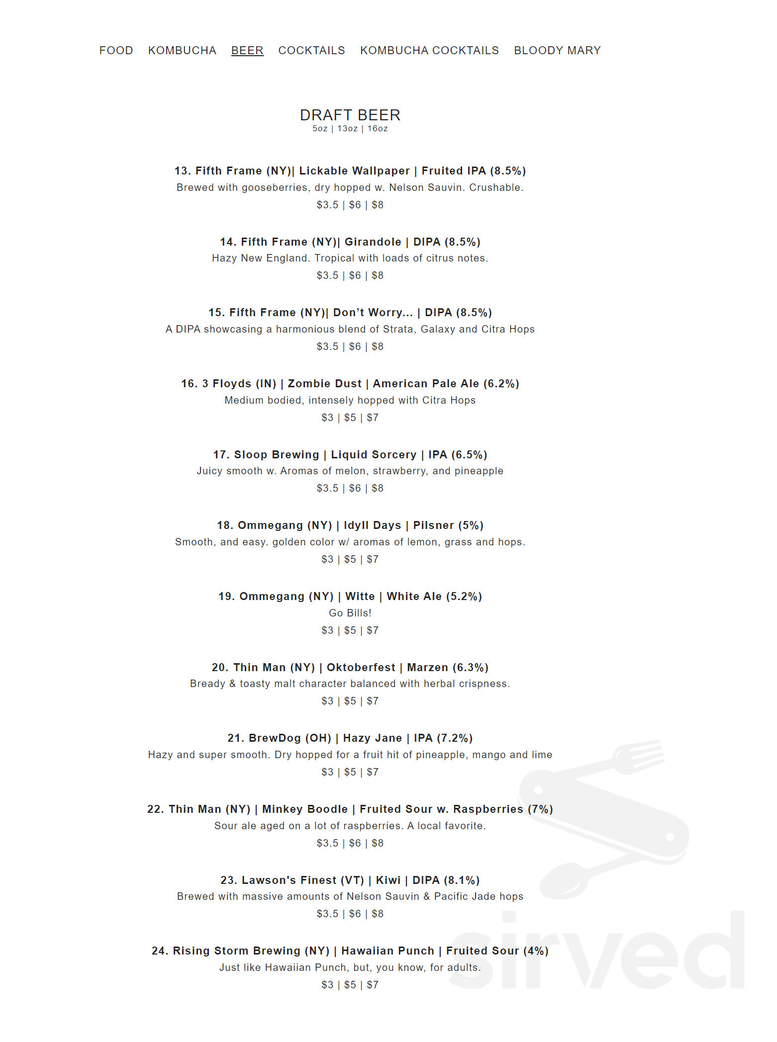 Buffalo Barrel + Brine menu in Buffalo, New York, USA