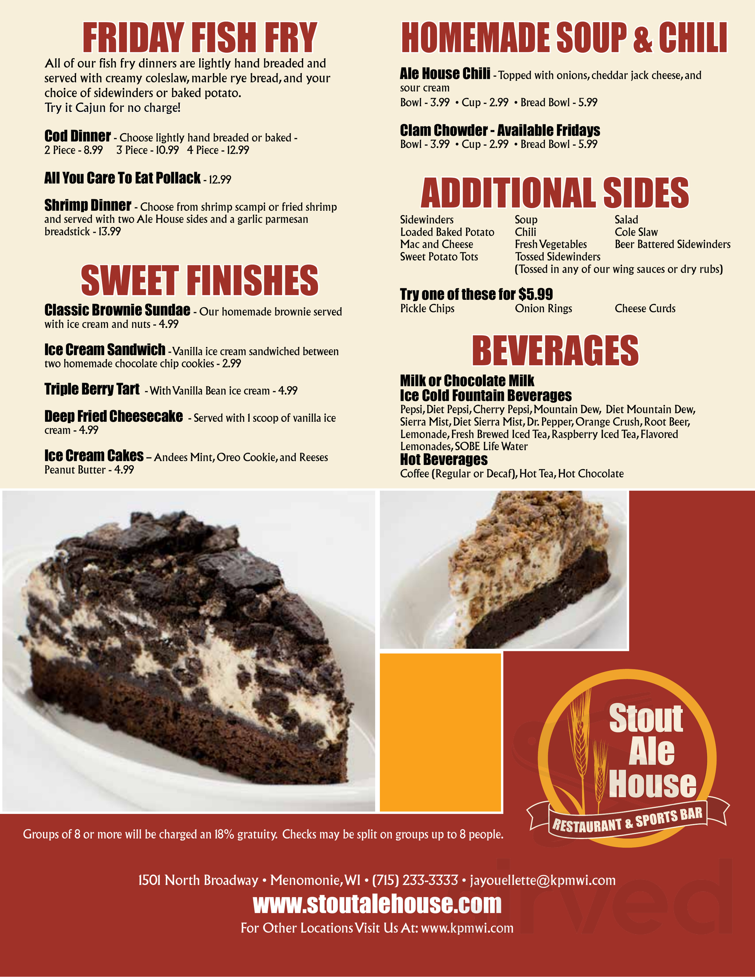 Menu - Menomonie WI's Stout Craft Co. Kitchen & Tap House | Sirved