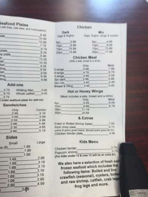 Seafood & Chicken Express menu in Meridian, Mississippi, USA