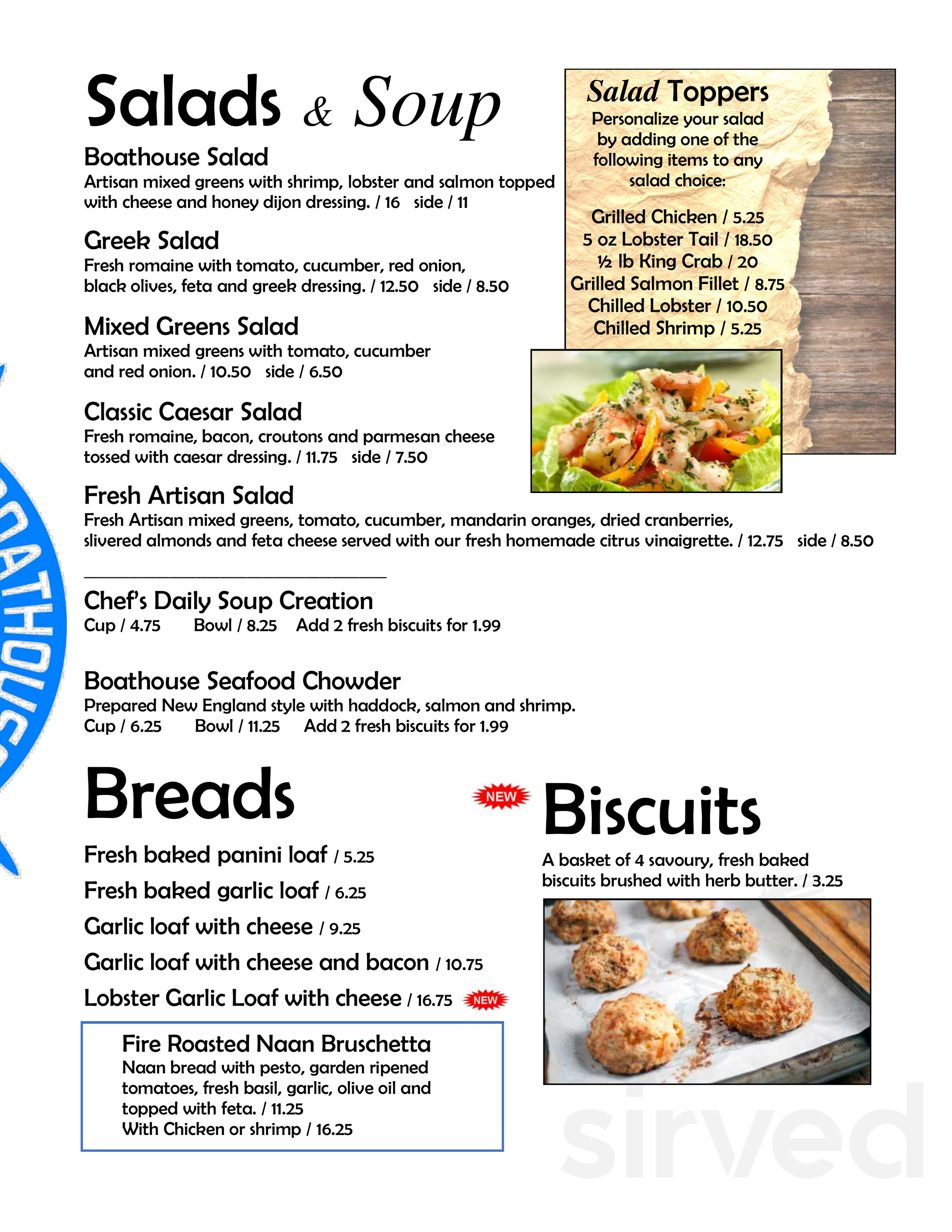 The Boathouse Seafood Restaurant And Waterfront Patio menu in ...