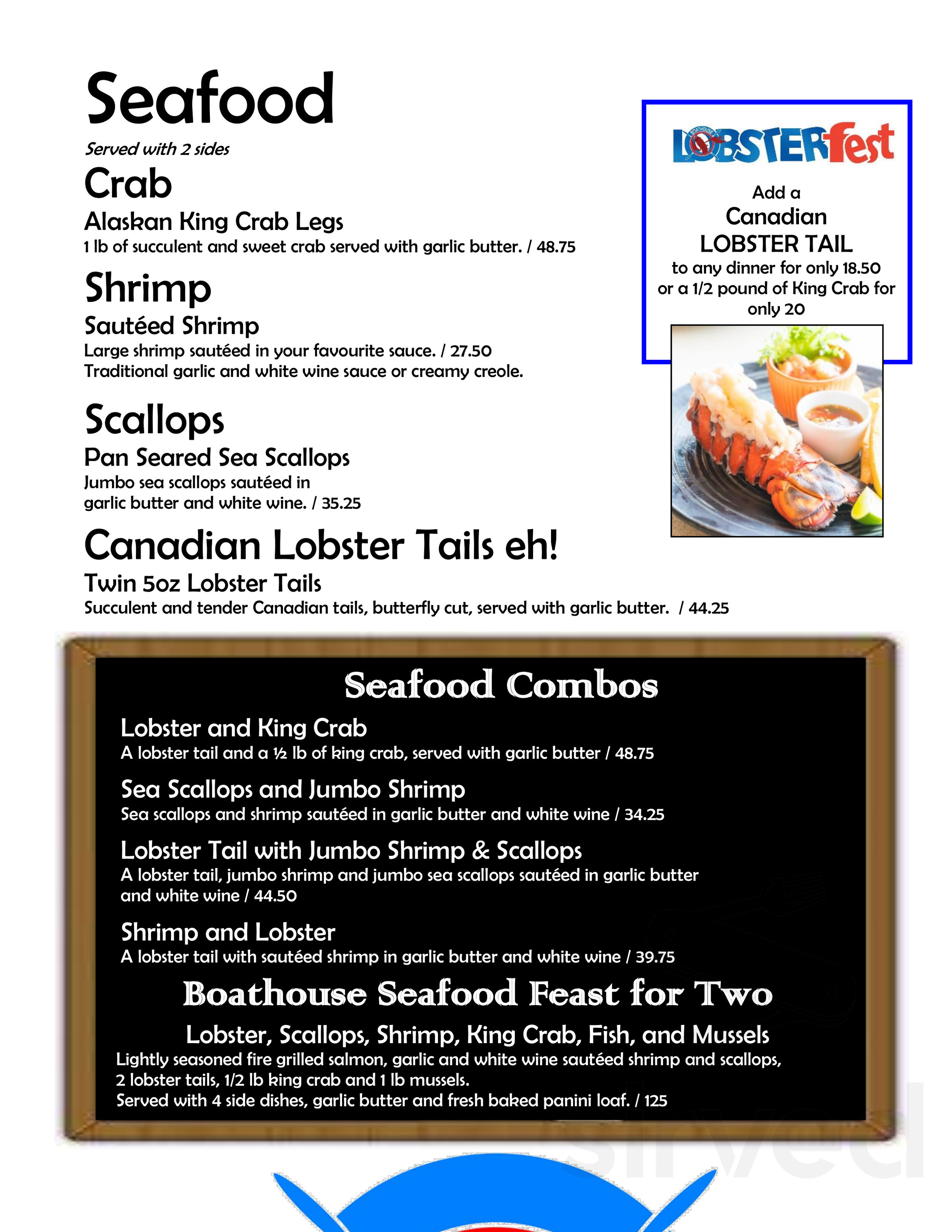 The Boathouse Seafood Restaurant And Waterfront Patio menu in ...
