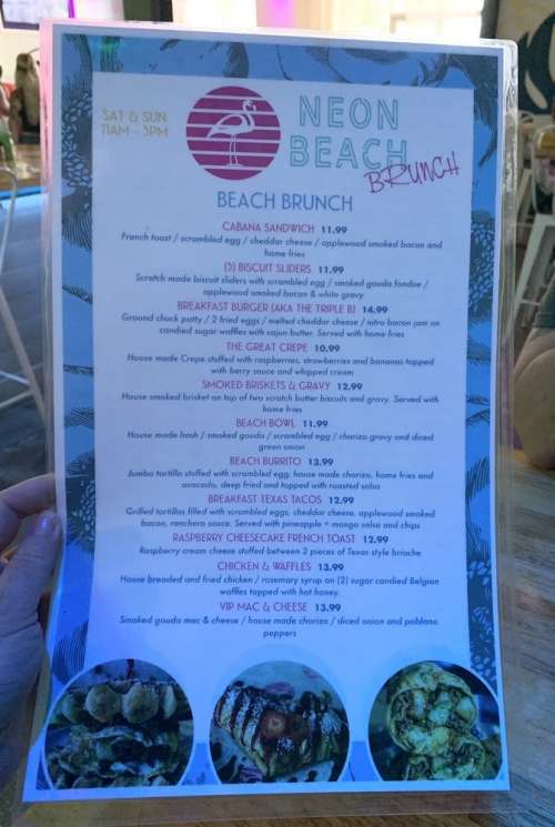 Neon Beach menu in Orlando, Florida, USA