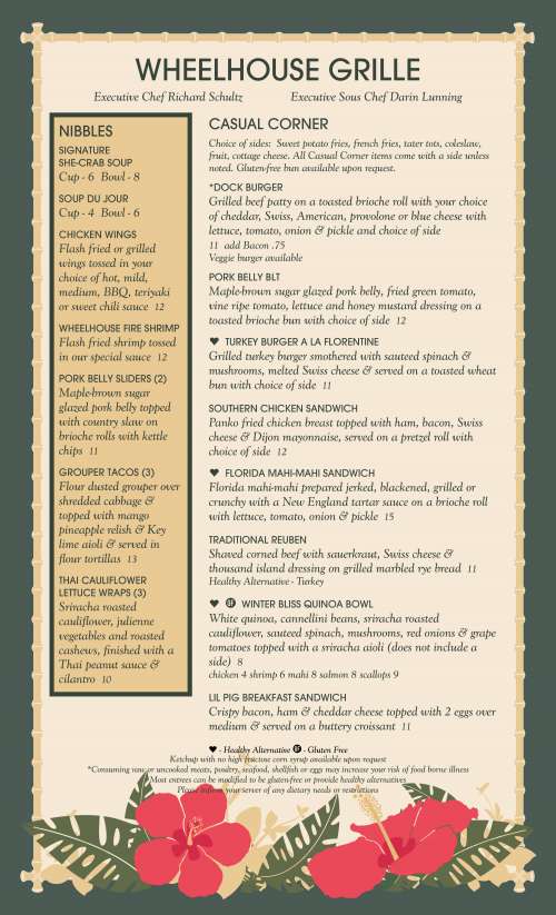 Wheelhouse Grille menu in Fort Myers, Florida, USA