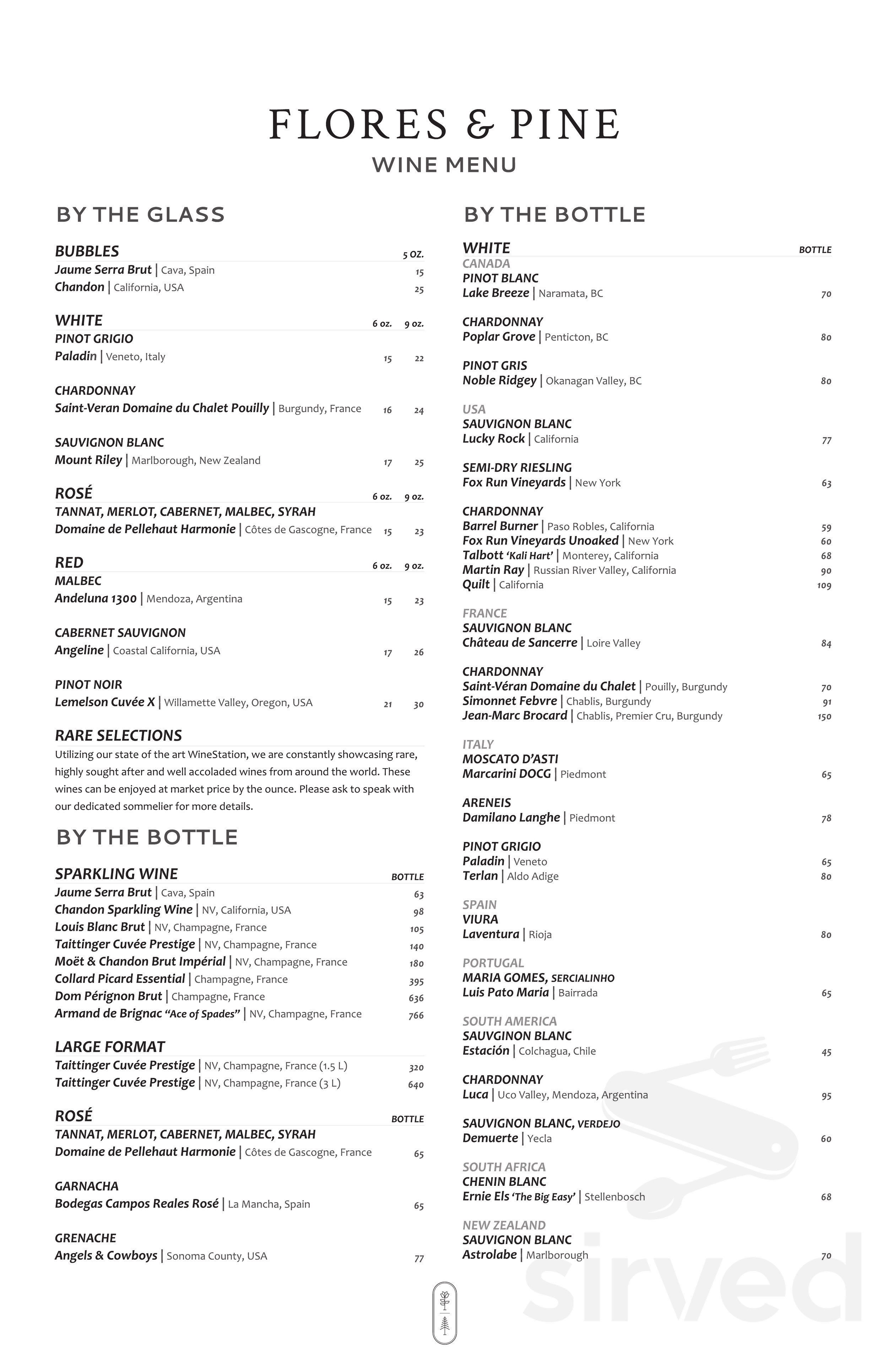 Flores & Pine menu in Calgary, Alberta, Canada