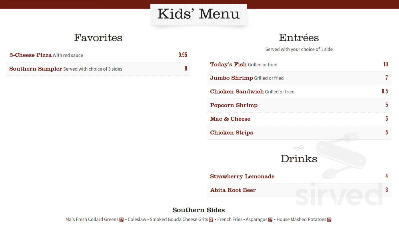 The Fish House menu in Pensacola, Florida, USA