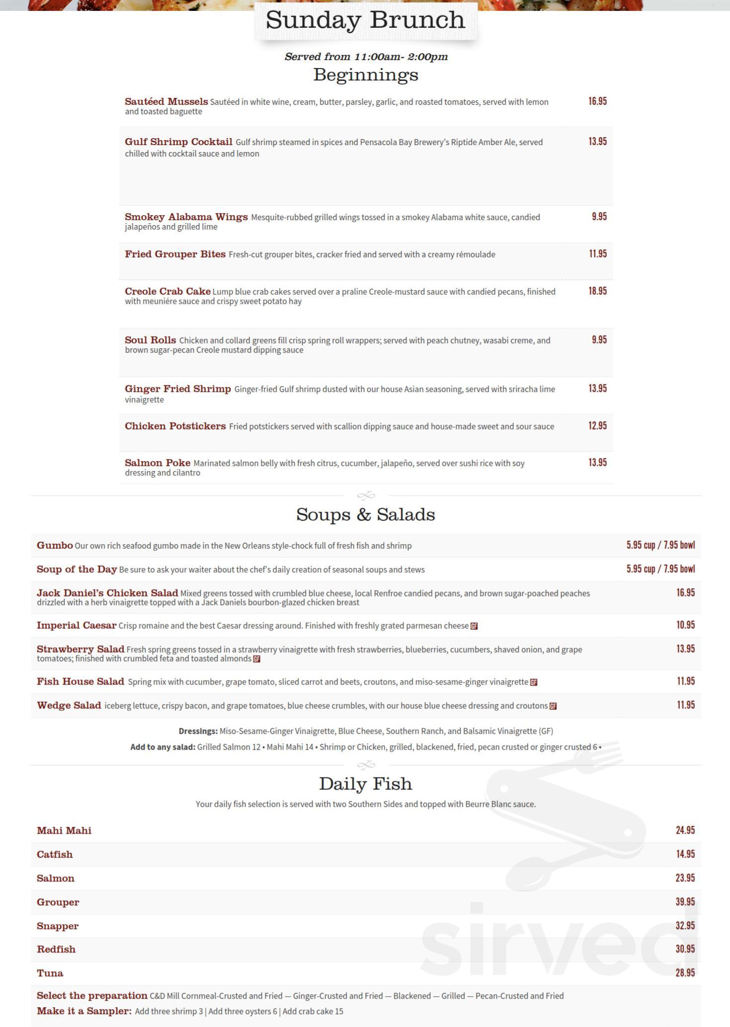 The Fish House menu in Pensacola, Florida, USA