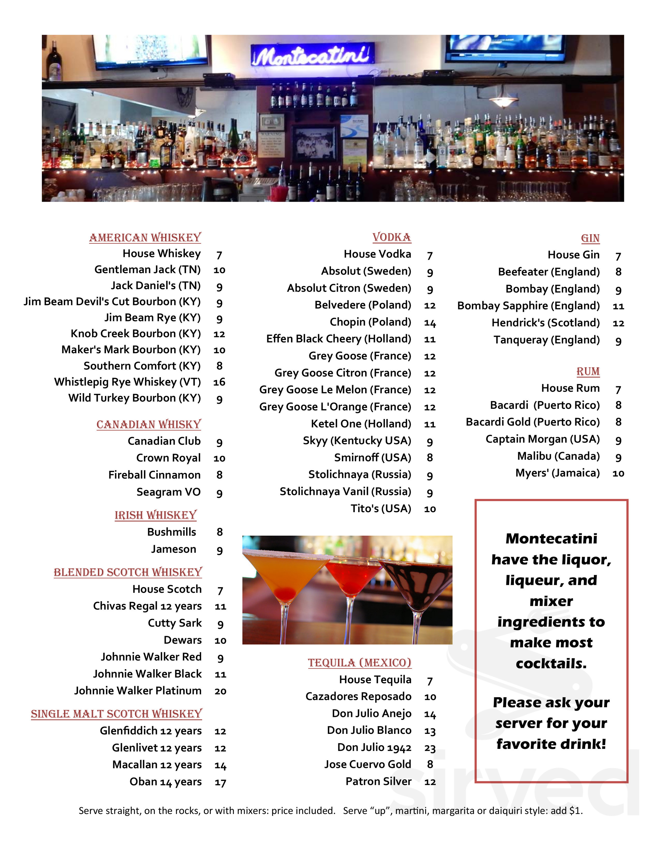 Montecatini Ristorante menu in Walnut Creek, California, USA