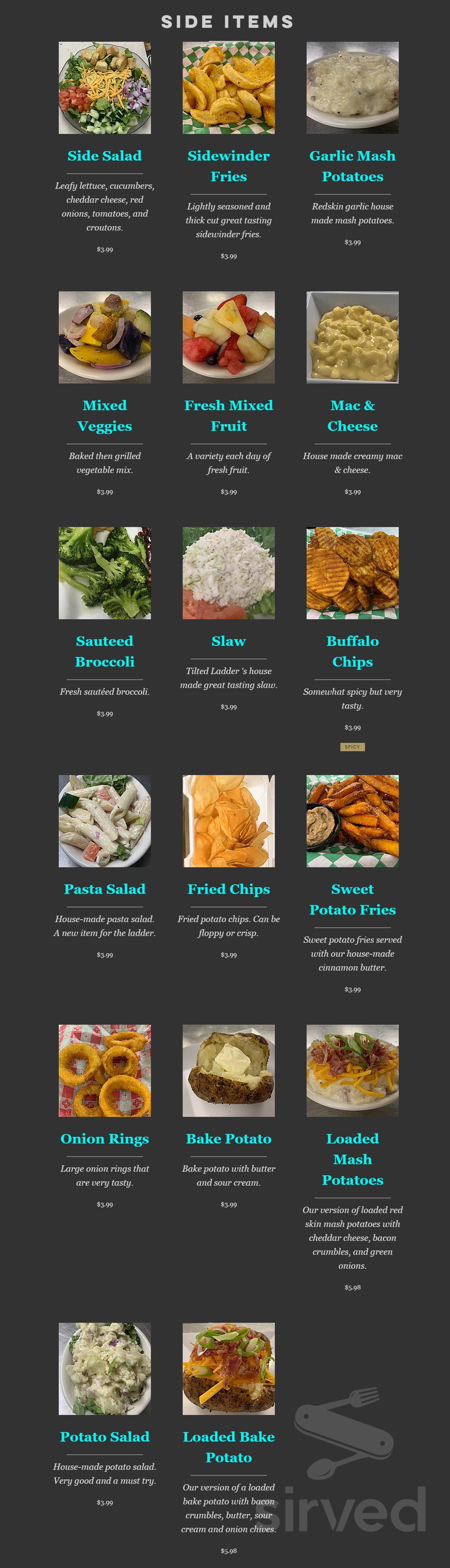 The Tilted Ladder menu in Pilot Mountain, North Carolina, USA