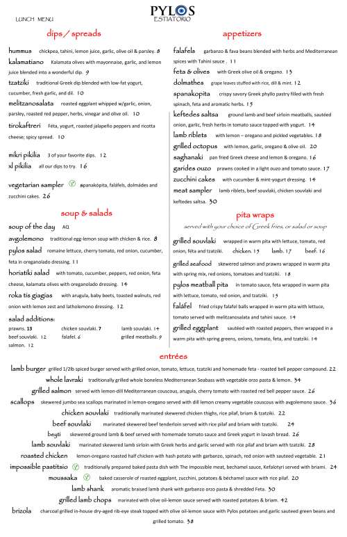 PYLOS menu in San Carlos, California, USA