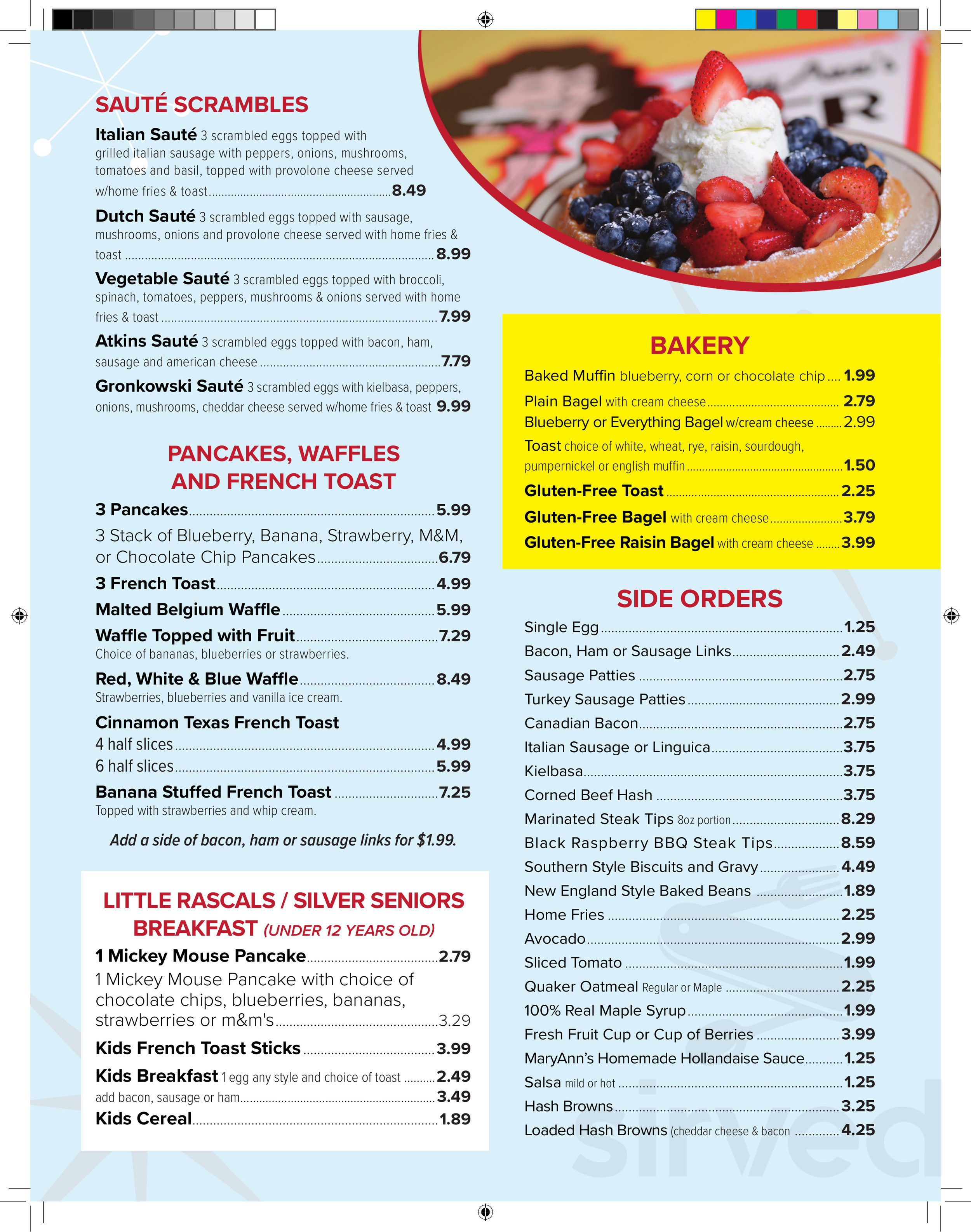 MaryAnn s Diner Menu In Salem New Hampshire USA