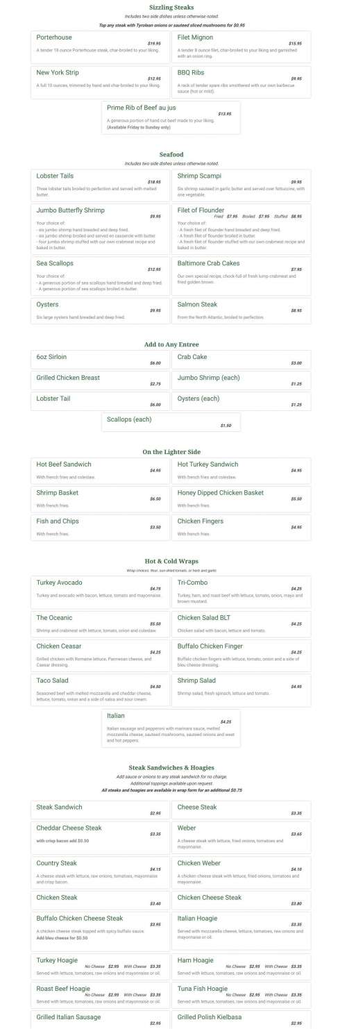 Country Place menu in Perkasie, Pennsylvania, USA