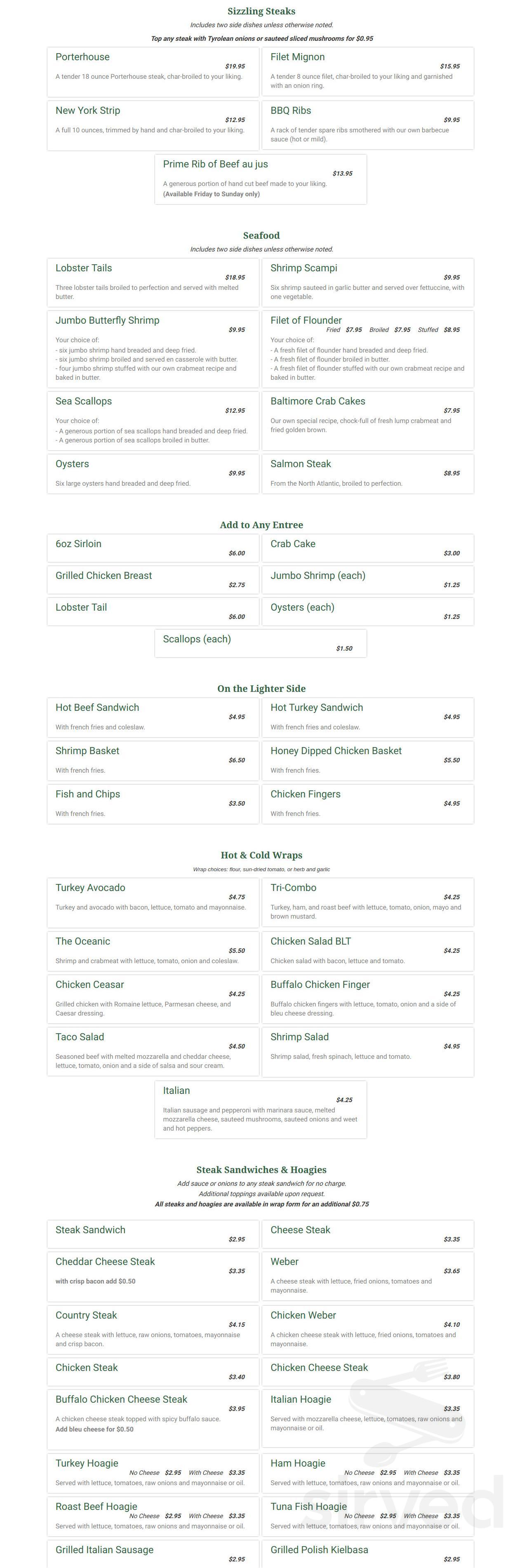 Country Place menu in Perkasie, Pennsylvania, USA