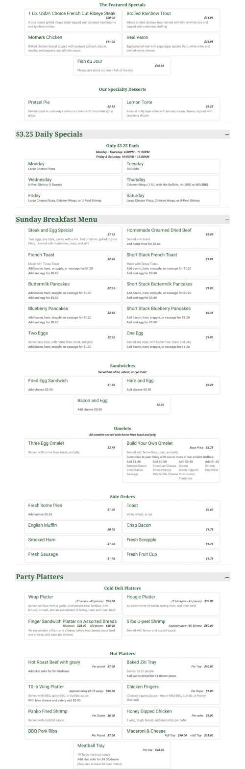 Country Place menu in Perkasie, Pennsylvania, USA