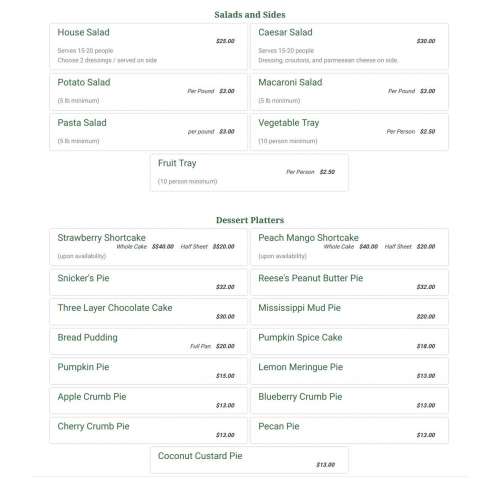 Country Place menu in Perkasie, Pennsylvania, USA