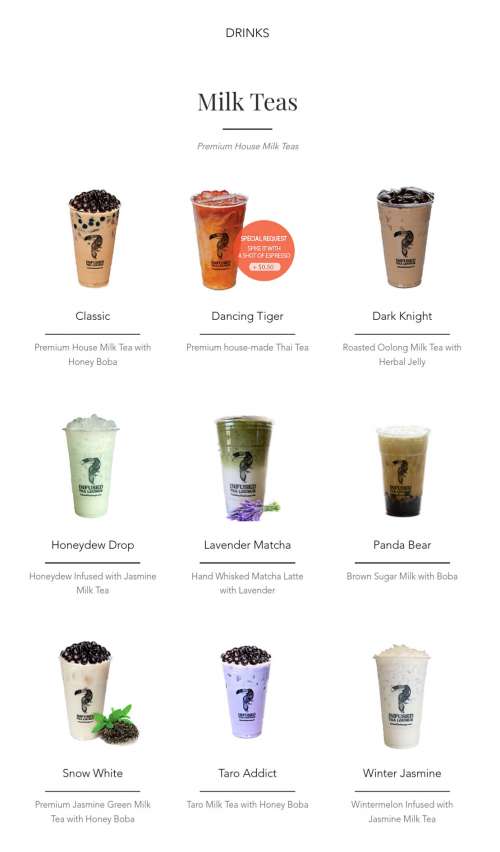 Infused Tea Lounge menu in Las Vegas, Nevada, USA