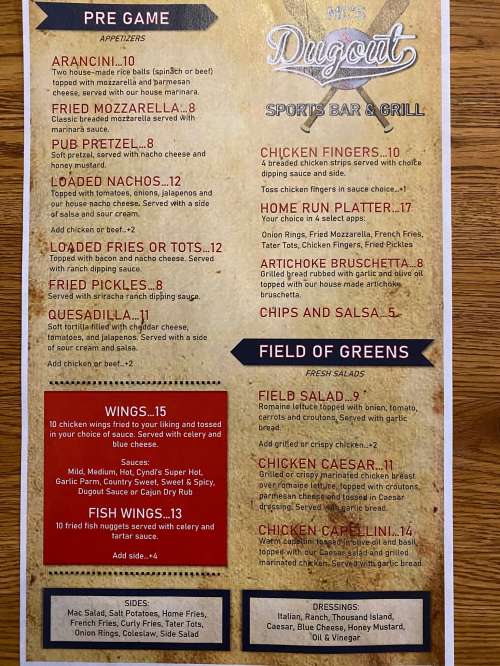 MC'S Dugout Sports Bar and Grill menu in Rochester, New York, USA
