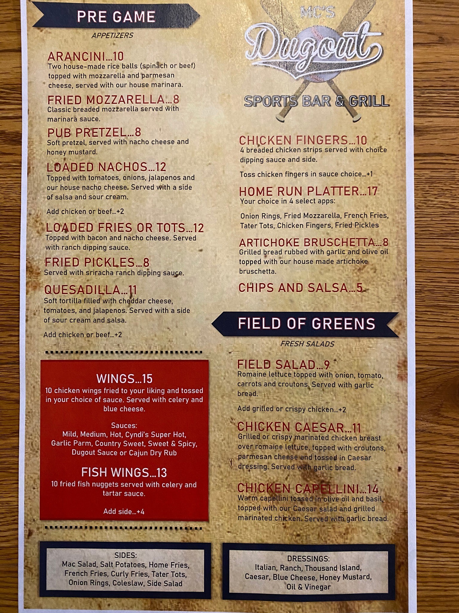 MC'S Dugout Sports Bar and Grill menus in Rochester, New York, United ...