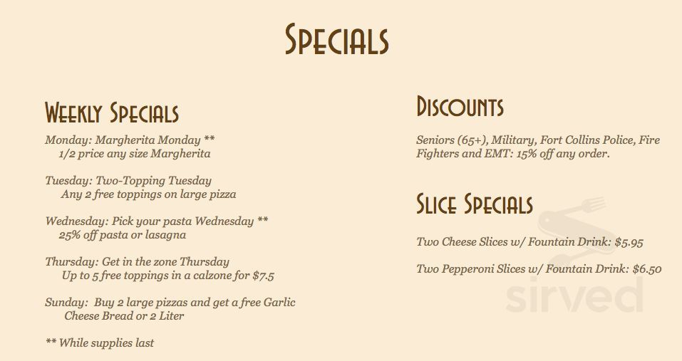 Menu - Fort Collins CO's Pulcinella Pizzeria & Wine Bar | Sirved