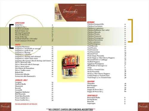 Dominick's menu in The Bronx, New York, USA