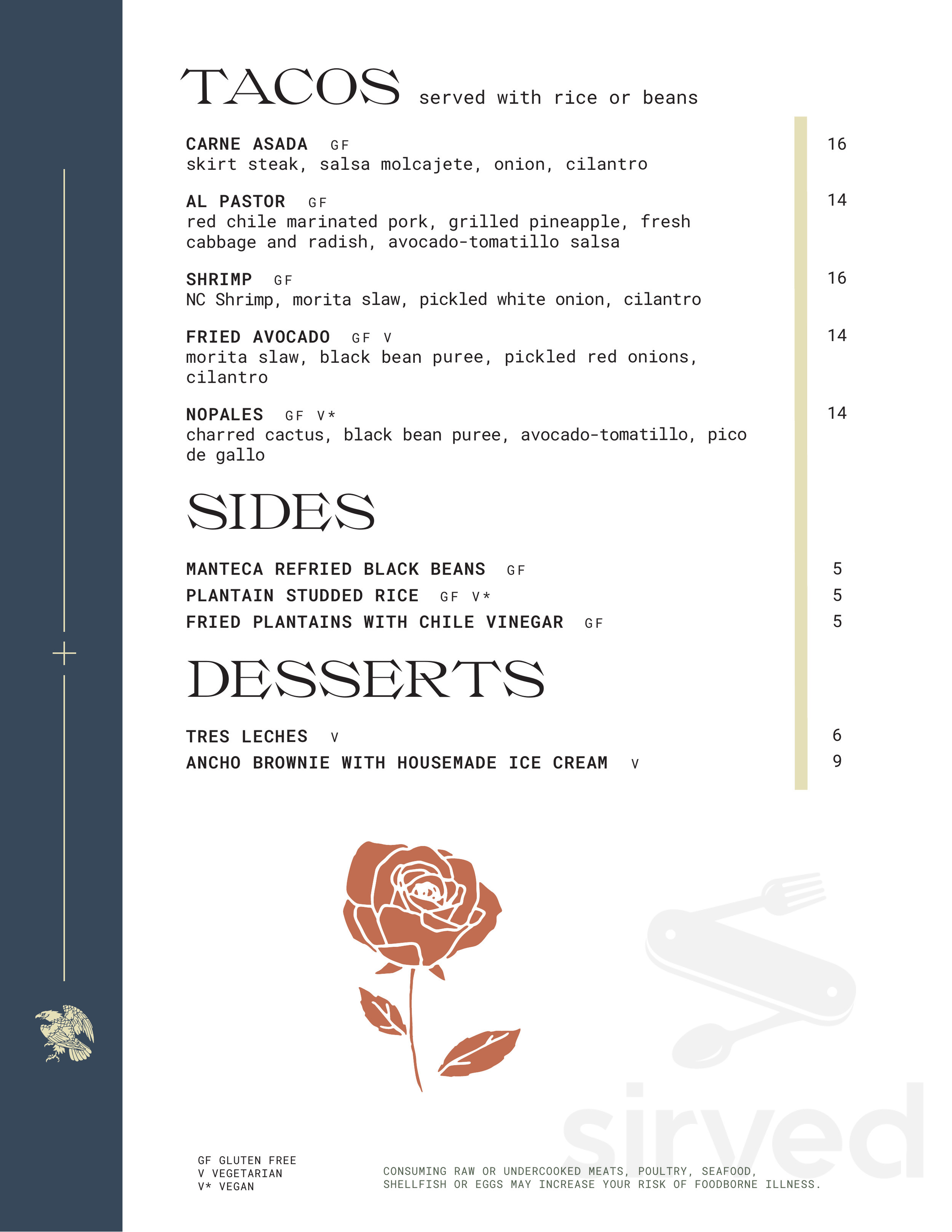 Virgil's Cocktails and Cocina menu in Raleigh, North Carolina, USA