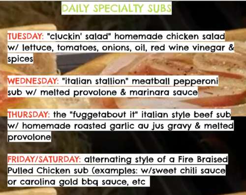 Monster Subs menu in Spartanburg, South Carolina, USA