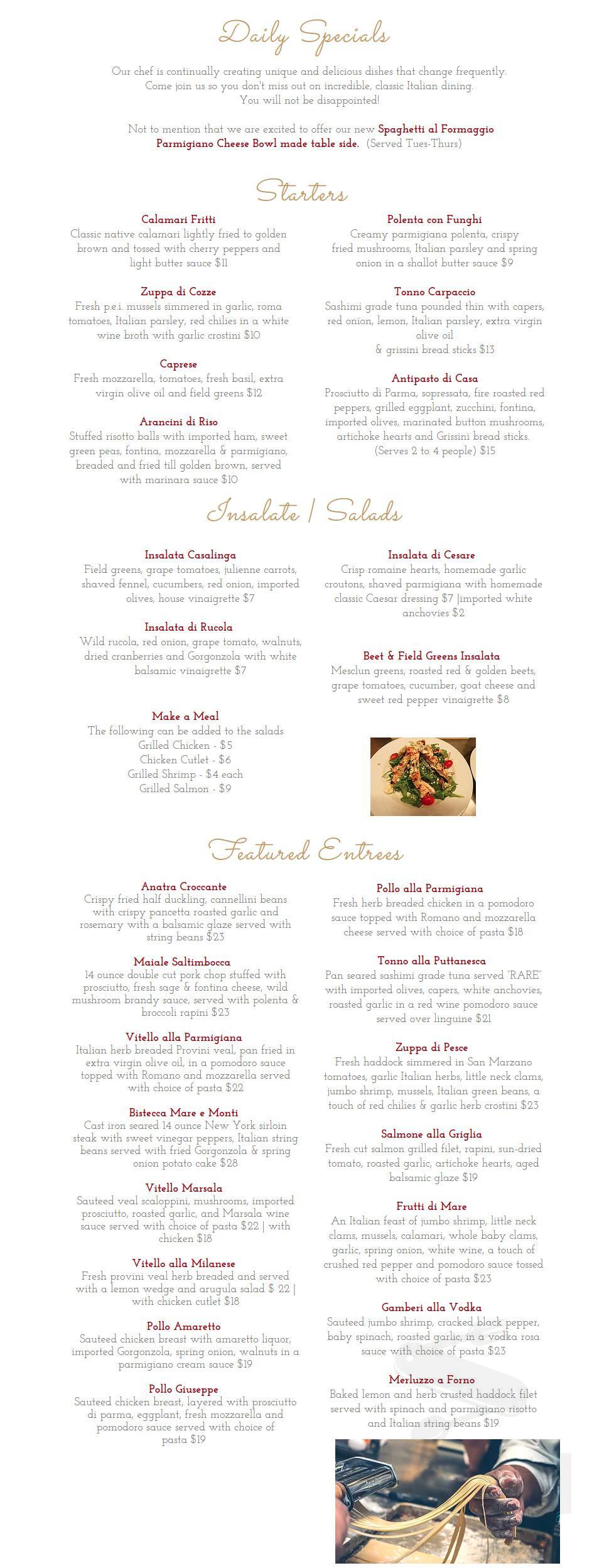 Mare E Monti menu in Worcester, Massachusetts, USA