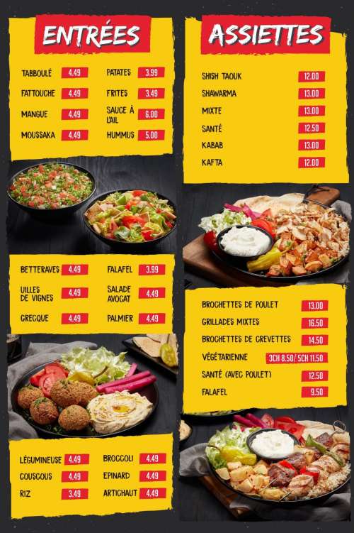 Chef Taouk menu in Sainte-Agathe-des-Monts, Quebec, Canada
