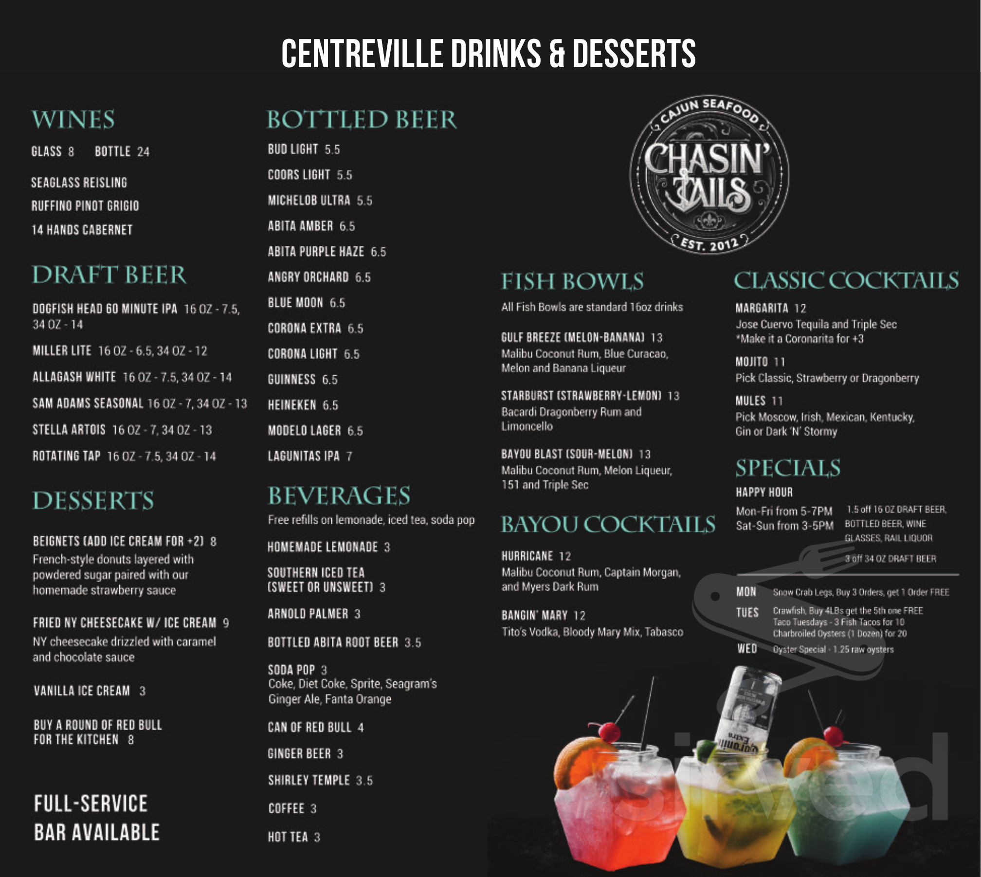 Chasin' Tails menus in Centreville, Virginia, United States