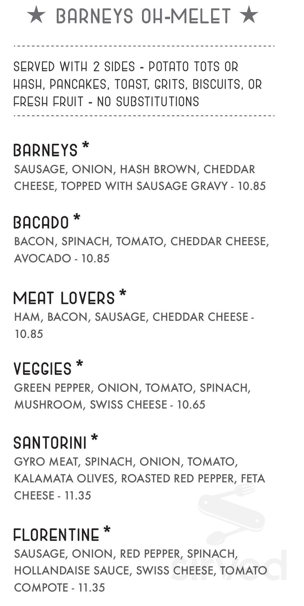 Barneys Cafe menu in The Colony, Texas, USA