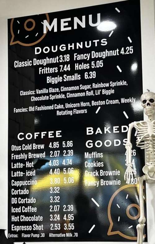 DG Doughnuts menu in Ocoee, Florida, USA