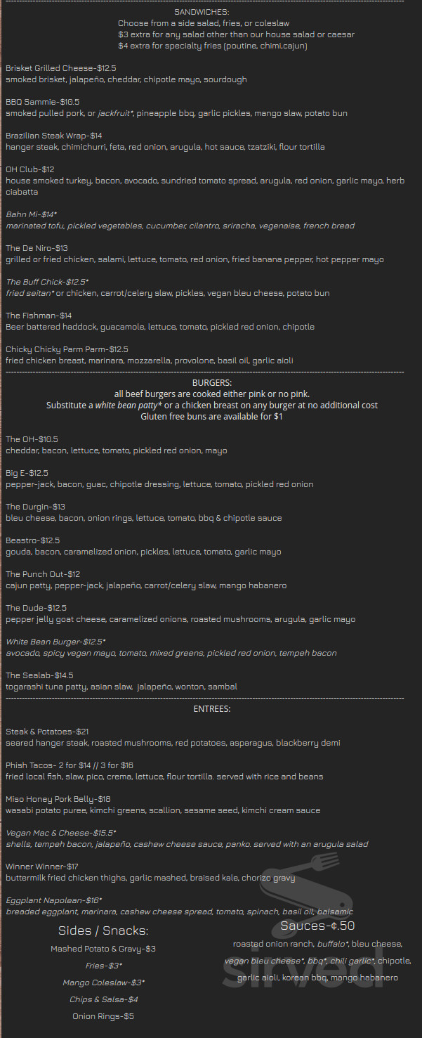 Menu for The Oak House in Newmarket, NH | Sirved