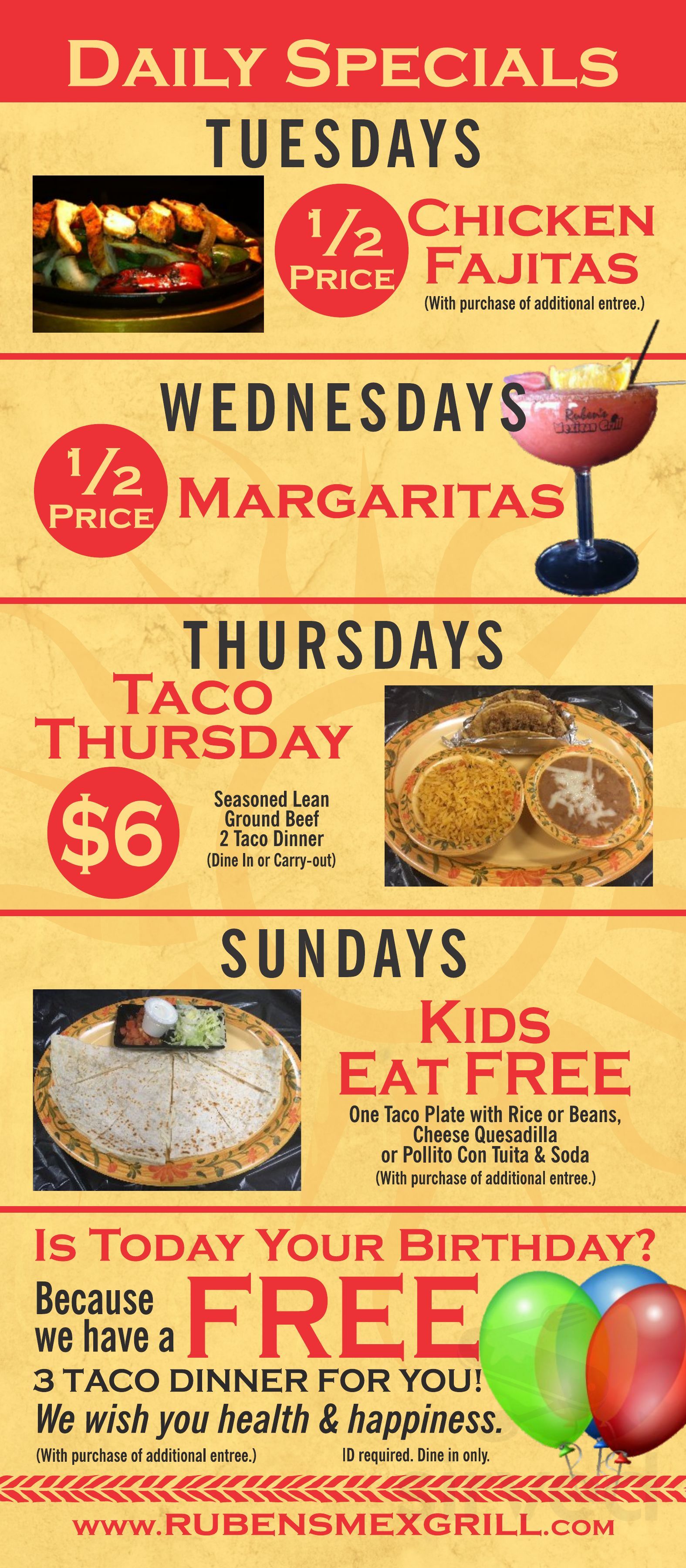 Ruben's Mexican Grill menu in Dyer, Indiana, USA